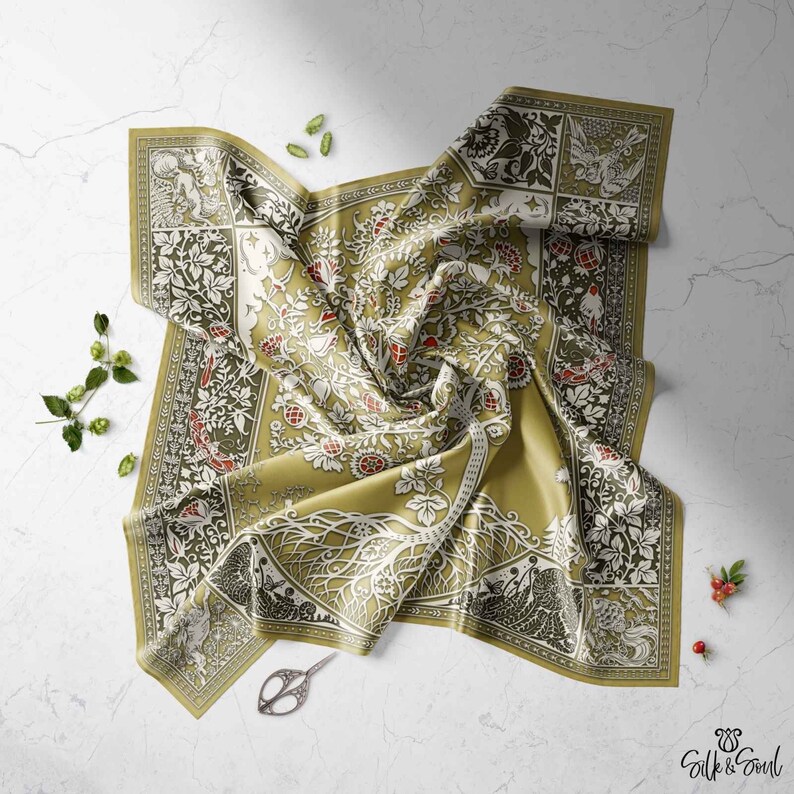 Silk Scarf tree of Life Printed Square Scarf in | Etsy