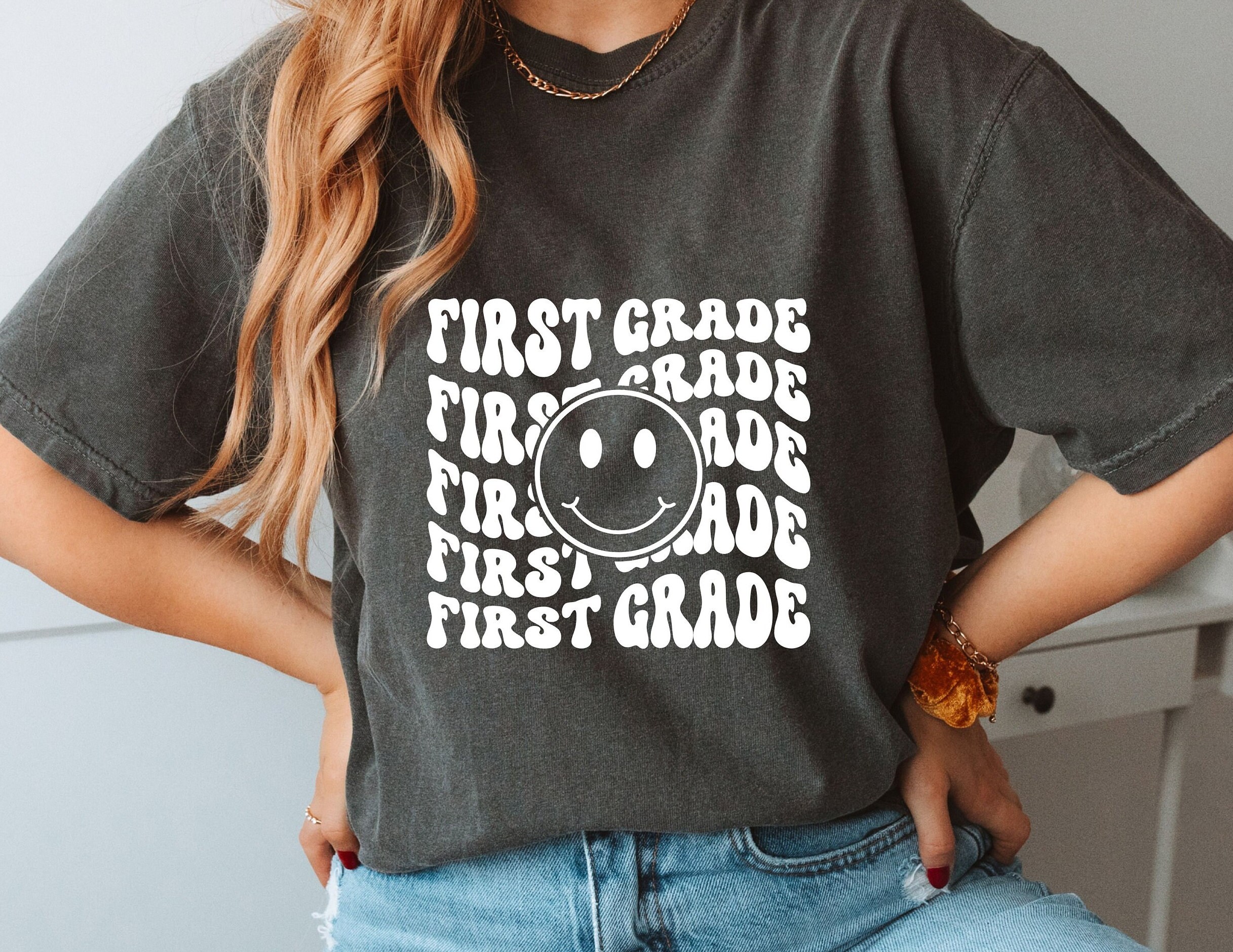 First Grade Smiley Face Svg Png for Math Teacher Shirt, Aesthetic ...
