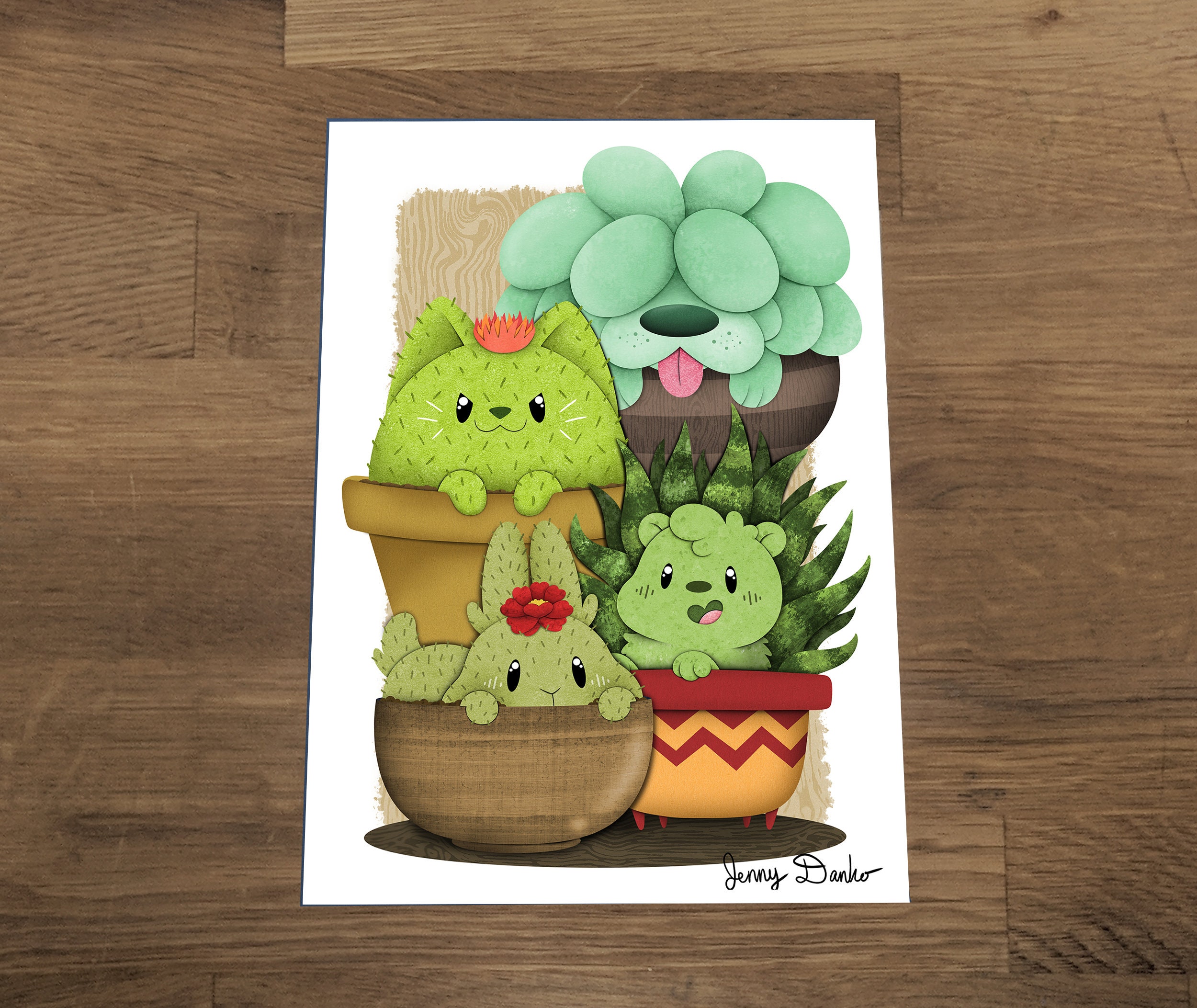 Cactus Cat Art Print 5x7 Cat Print cactus illustration cute | Etsy