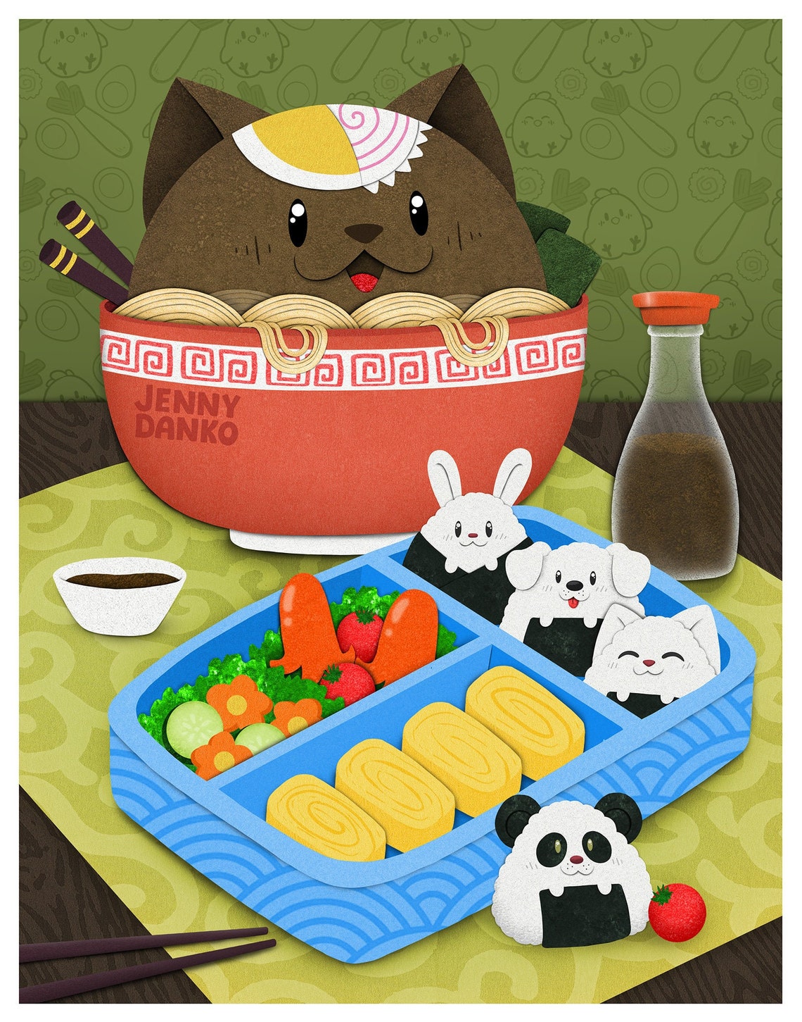 Ramen Cat Print Ramen Art Kitchen Art Cat Art Cute Print - Etsy