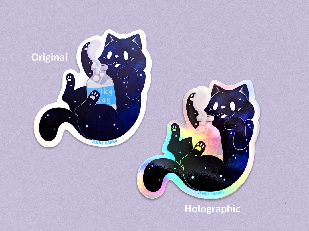 Vinyl Sticker holographic Cat Milky Way Sticker Kawaii - Etsy