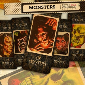 Monsters Horror Halloween Bookmarks - 12 Vintage Digital Printable ...