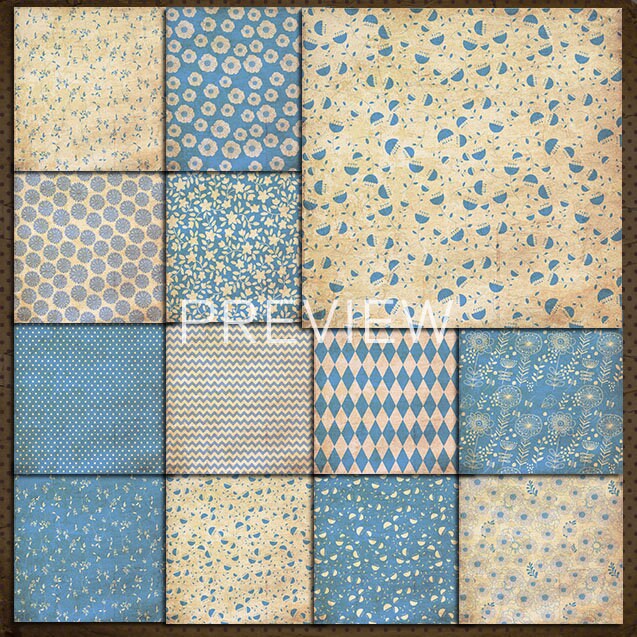 Floral Blue Digital Papers Vintage Papers Pastel Wallpaper - 12 Digital ...