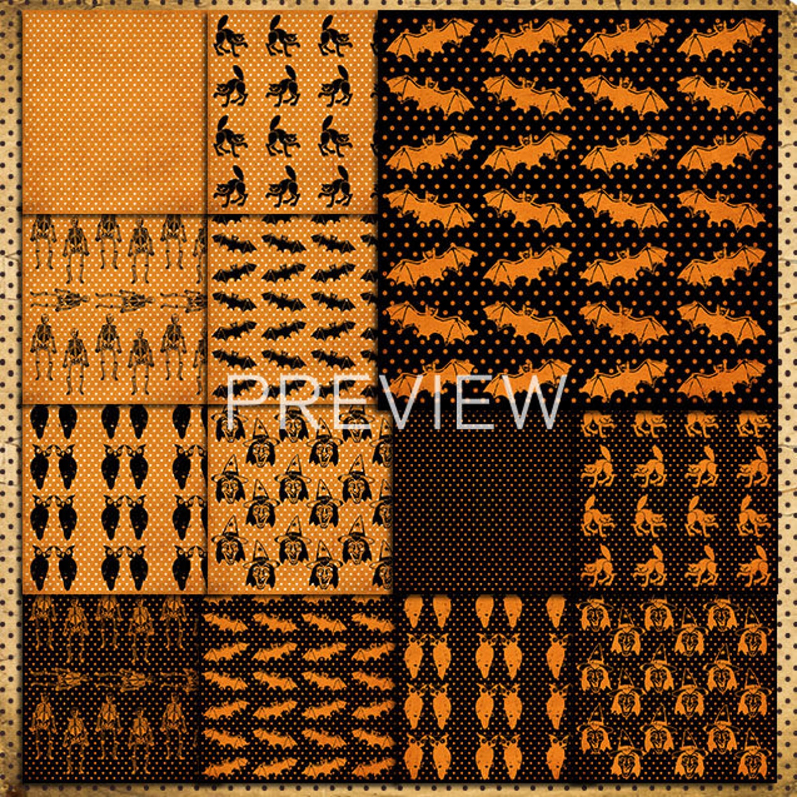 Halloween Dots Digital Papers Vintage Wallpaper - 12 Digital Papers ...