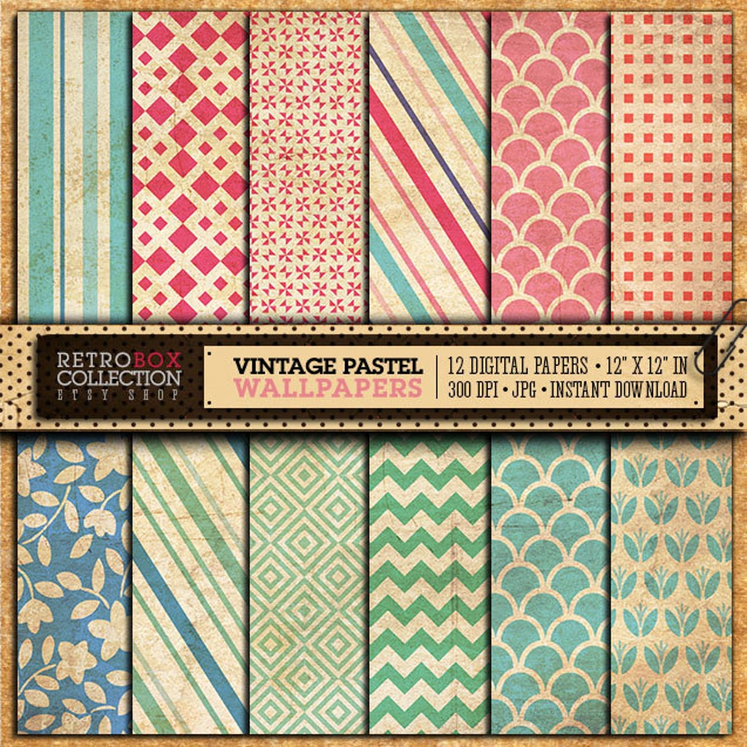 Pastel Digital Paper Vintage Wallpapers - 12 Digital Papers Pack ...