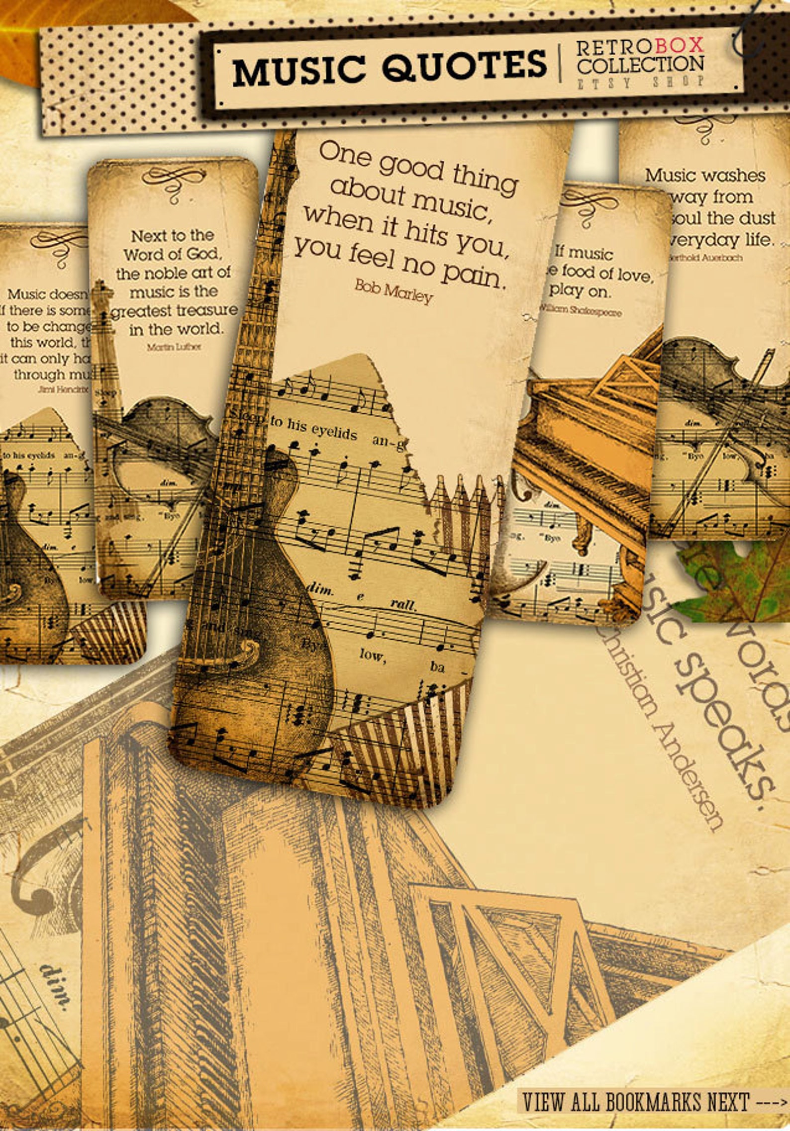 Music Quotes Bookmarks - 12 Digital Printable Collage Sheet Instant ...