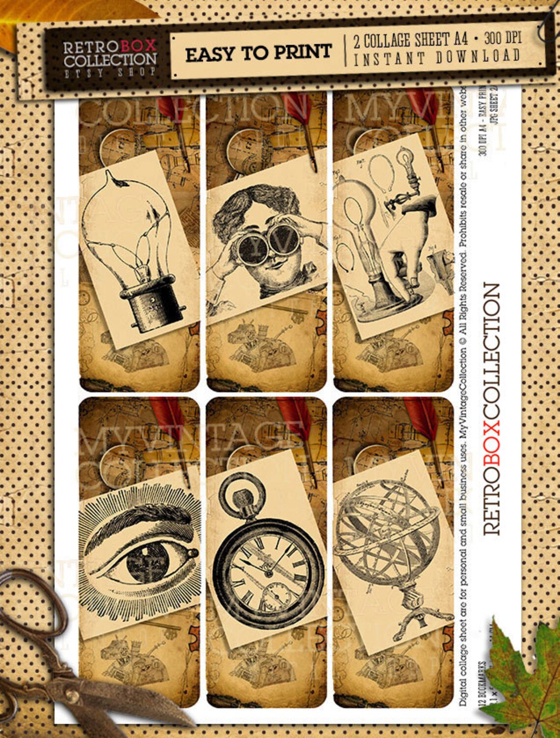 Steampunk Victorian Bookmarks - 12 Vintage Digital Printable Collage ...