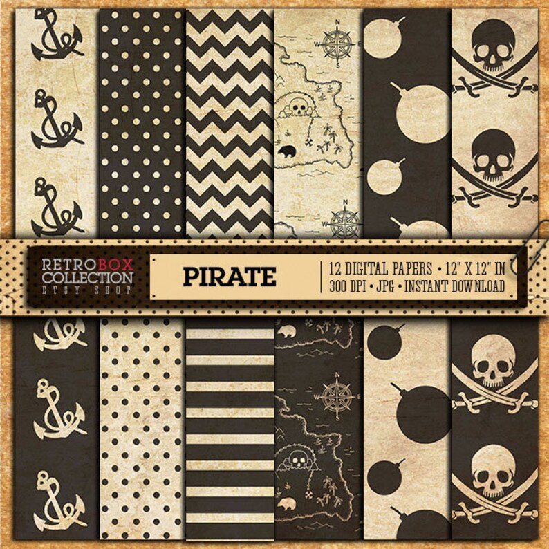 Pirate Digital Papers Vintage Paper Wallpaper - 12 Digital Sheet Pack ...