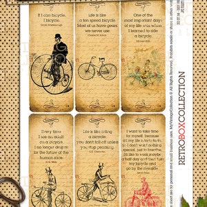 Bicycle Quotes Bookmarks - 12 Bike Vintage Digital Printable Collage ...