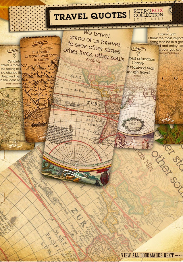 Bookmark Travel Quotes Maps Vintage 12 Bookmarks Digital - Etsy