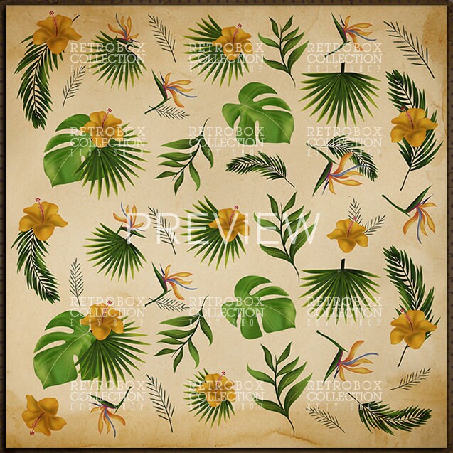 Tropical Flowers Digital Papers Vintage Wallpaper - 12 Digital Papers ...