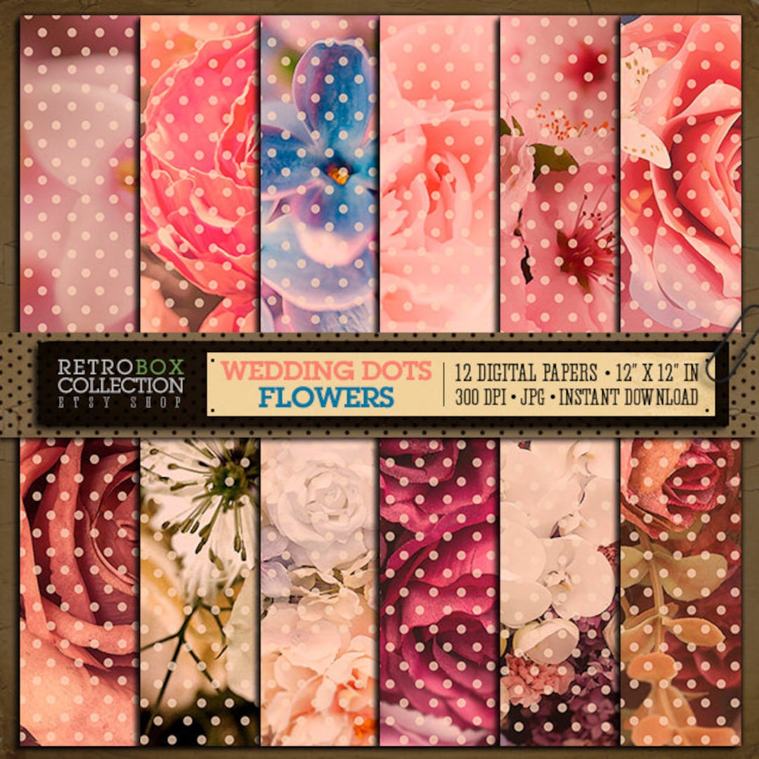 Wedding Flowers Watercolor Vintage Digital Wallpaper - 12 Digital ...