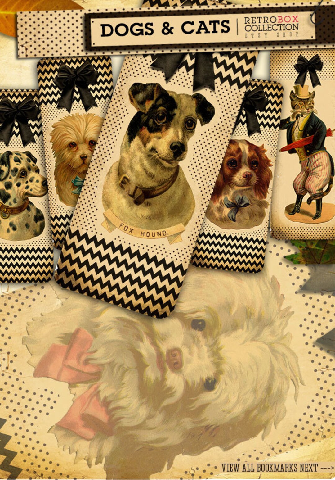 Dog & Cats Bookmarks - 12 Vintage Digital Printable Collage Sheet ...