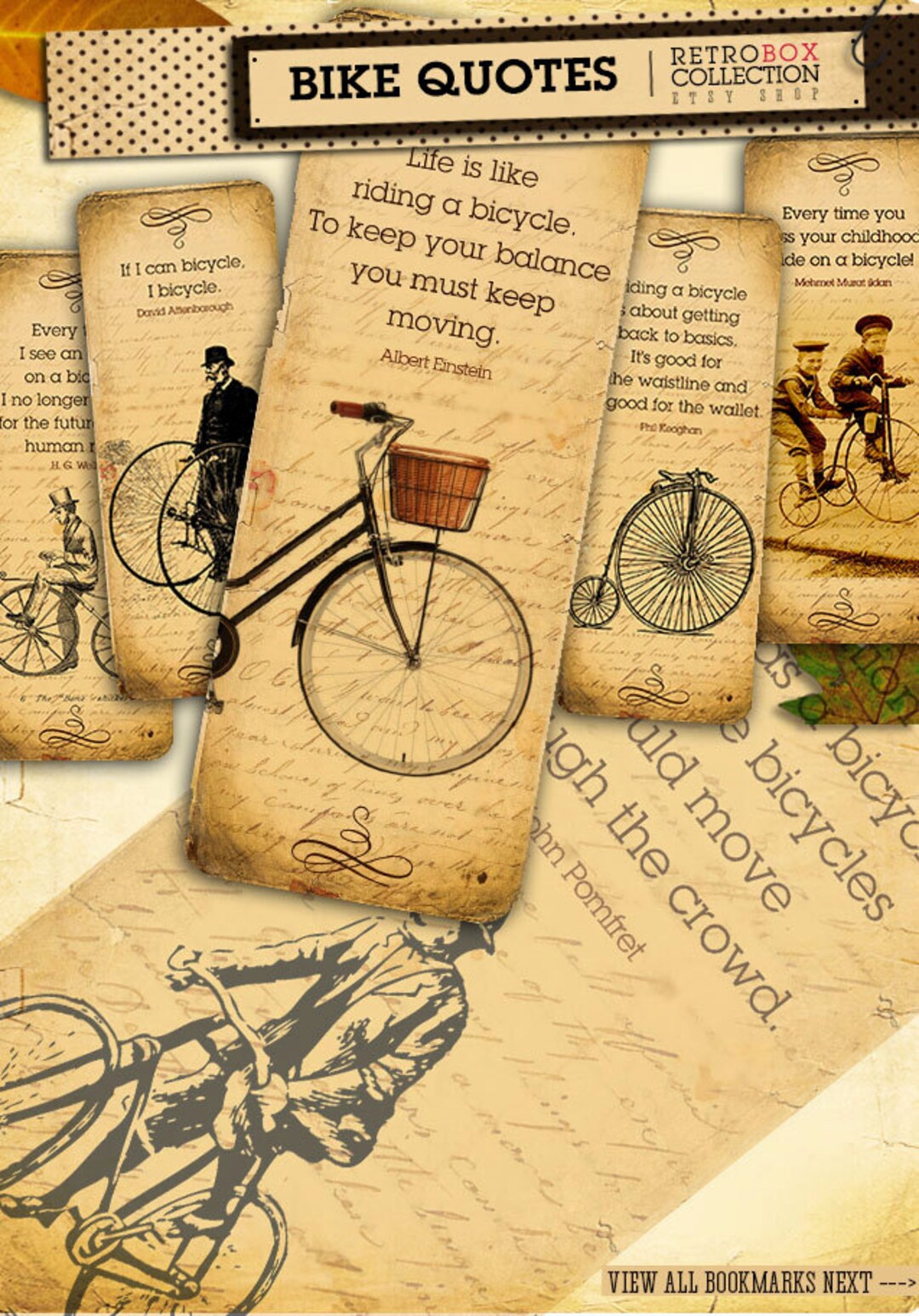 Bicycle Quotes Bookmarks 12 Bike Vintage Digital Printable - Etsy