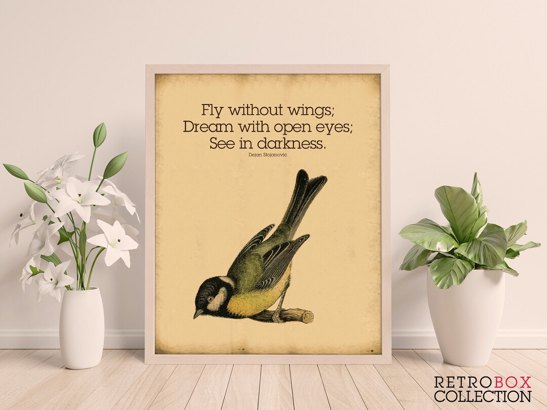Bird Quotes, Vintage Bird Art Print, Fly Phrase Inspirational, Saying ...