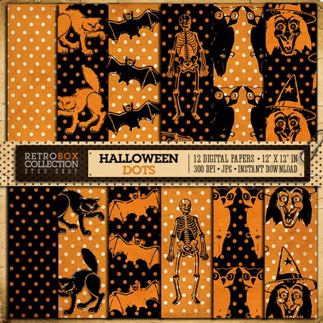 Halloween Dots Digital Papers Vintage Wallpaper - 12 Digital Papers ...