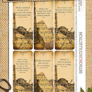 Music Quotes Bookmarks - 12 Digital Printable Collage Sheet Instant ...