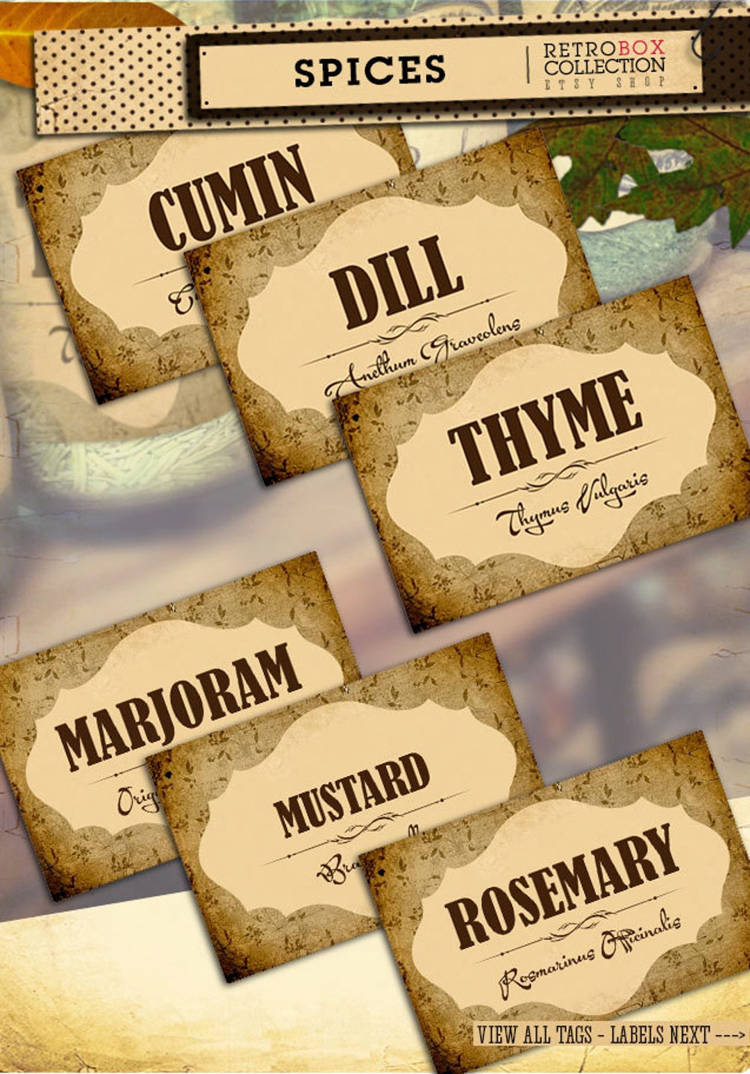 Spices Labels Vintage - 18 Labels Tags Printable Collage Sheet Instant ...