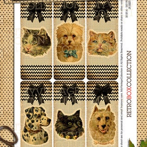 Dog & Cats Bookmarks - 12 Vintage Digital Printable Collage Sheet ...