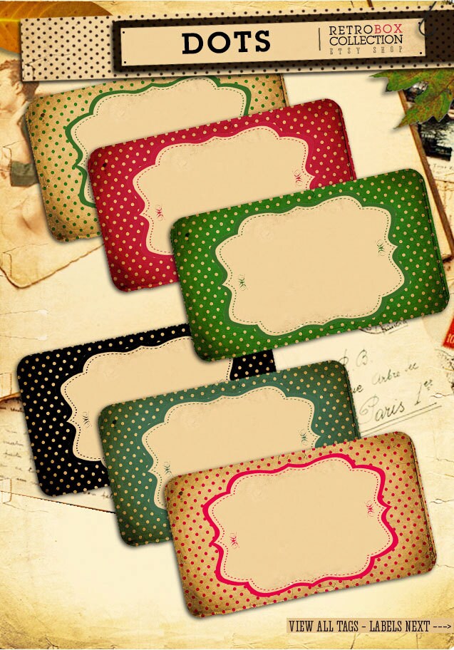 Dots Labels Vintage - 10 Labels Colors Dots Tags Printable Collage ...