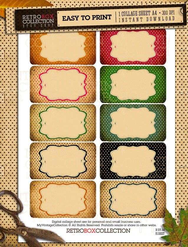 Dots Labels Vintage - 10 Labels Colors Dots Tags Printable Collage ...