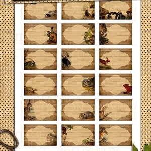 Woodland Labels Vintage Animals - 18 Labels Tags Digital Printable ...