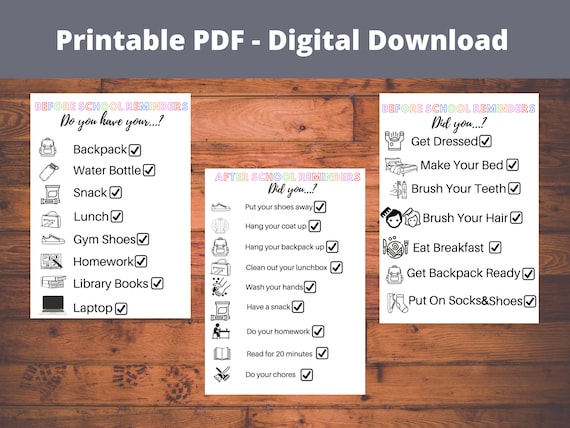 Before and After School Checklist Reminders for Kids - Etsy