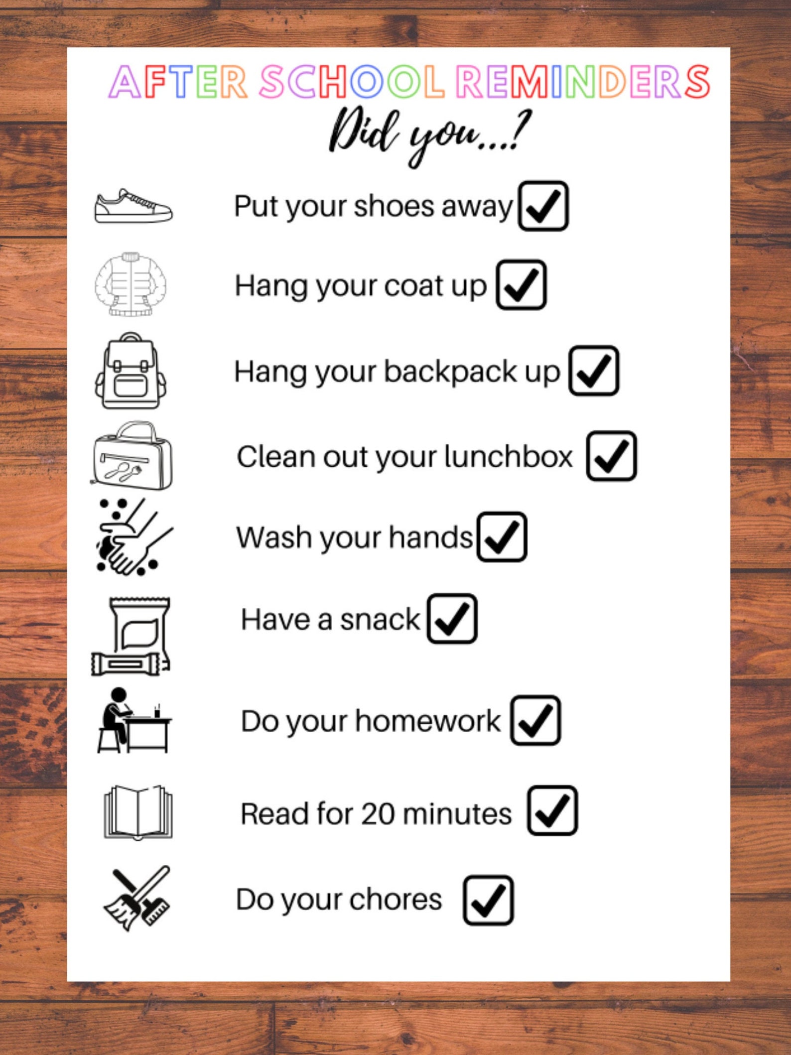 Before and After School Checklist Reminders for Kids - Etsy
