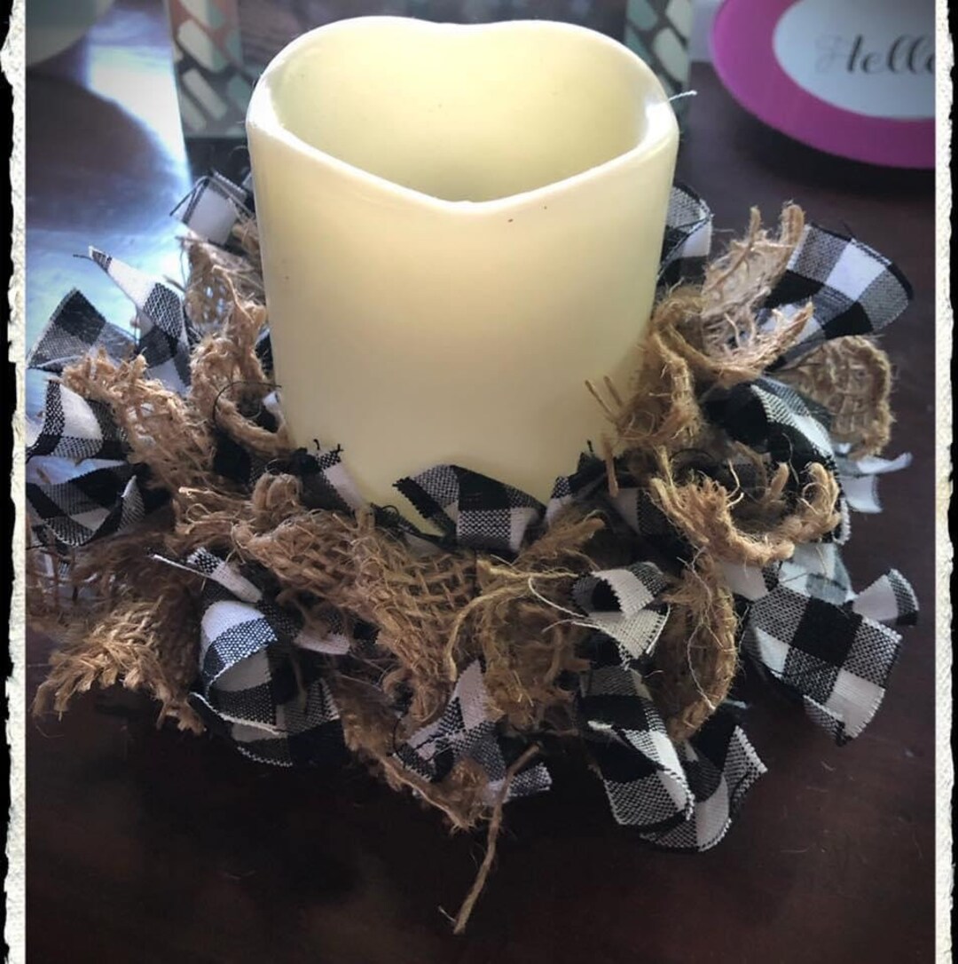 Buffalo Check and Burlap Accents Candle Ring - Etsy