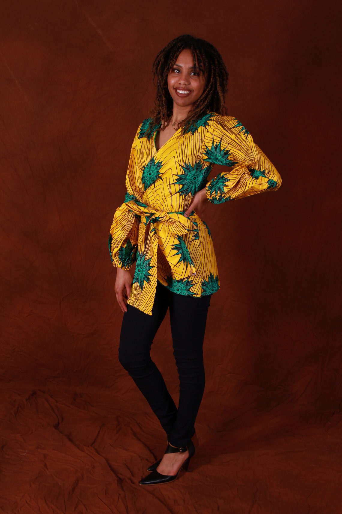 Vibrant African Print Floral Wrap Top Fit And Flare Blouse Etsy
