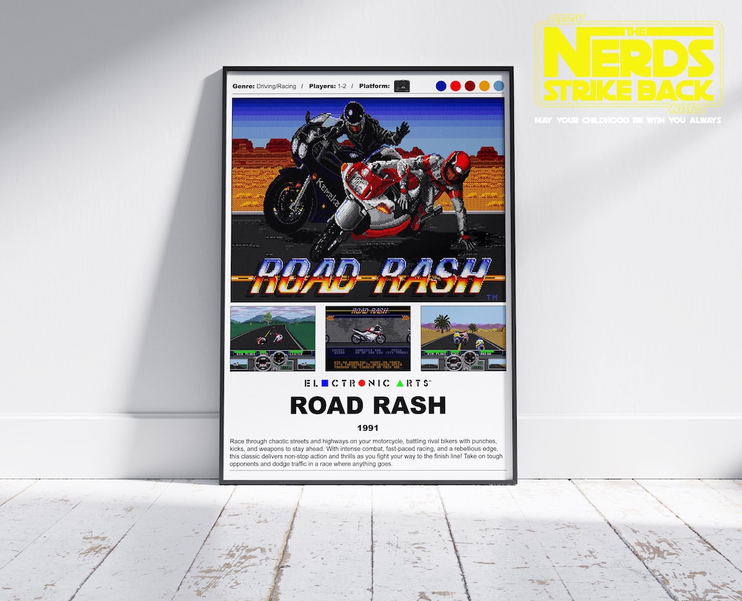 Road Rash (1991) Retro Video Game Poster - Classic Retro Game Art Print ...