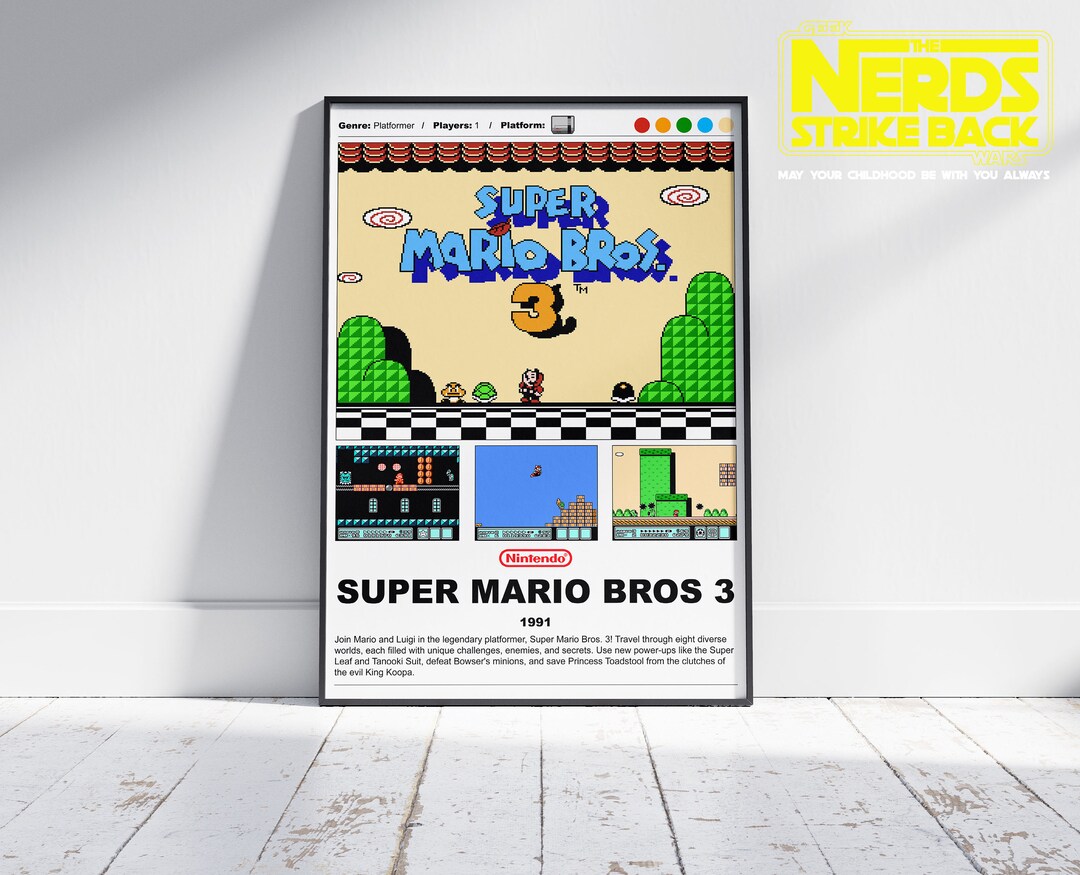 SMB 3 (1991) Retro Video Game Poster - Classic Retro Game Art Print ...