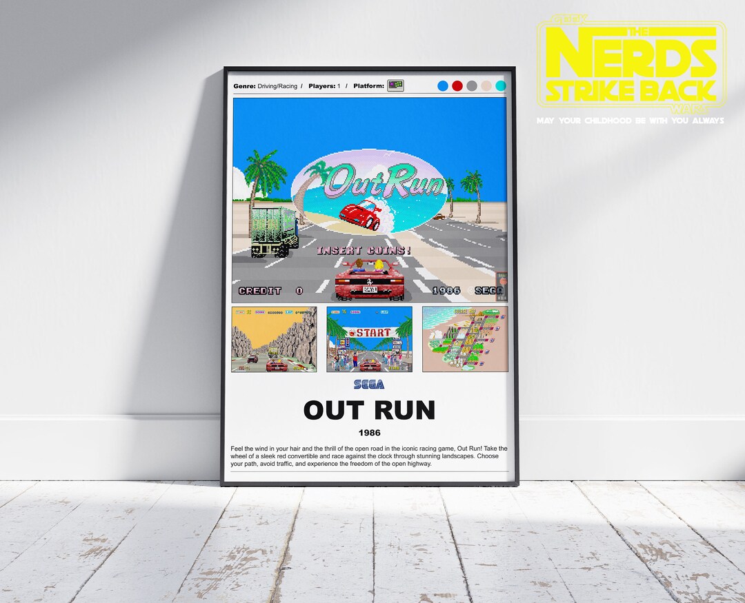 Out Run (1986) Retro Video Game Poster - Classic Retro Game Art Print ...