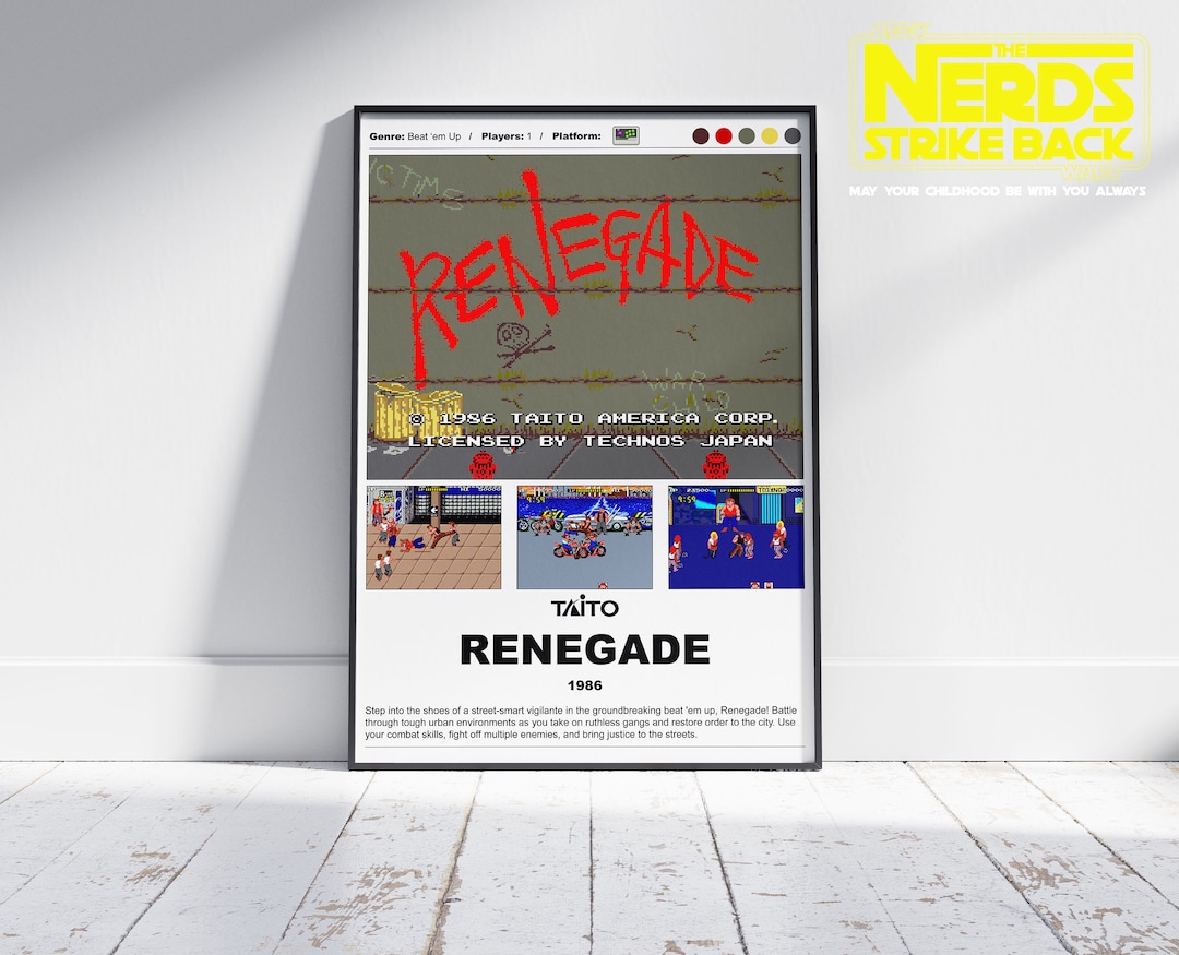 Renegade 1986 Retro Video Game Poster Classic Retro Game Art Print A4 ...