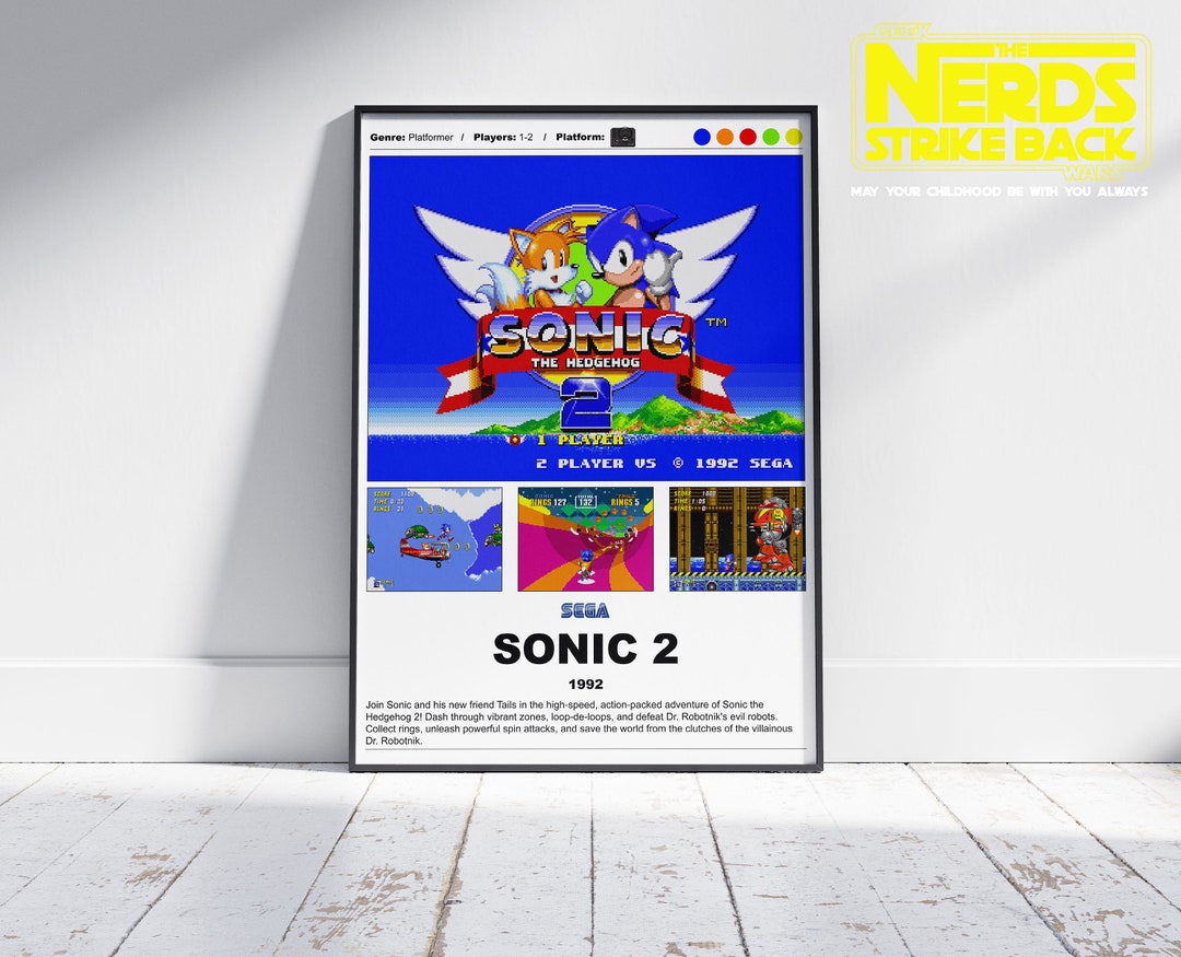 Sonic 2 (1992) Retro Video Game Poster - Classic Retro Game Art Print ...