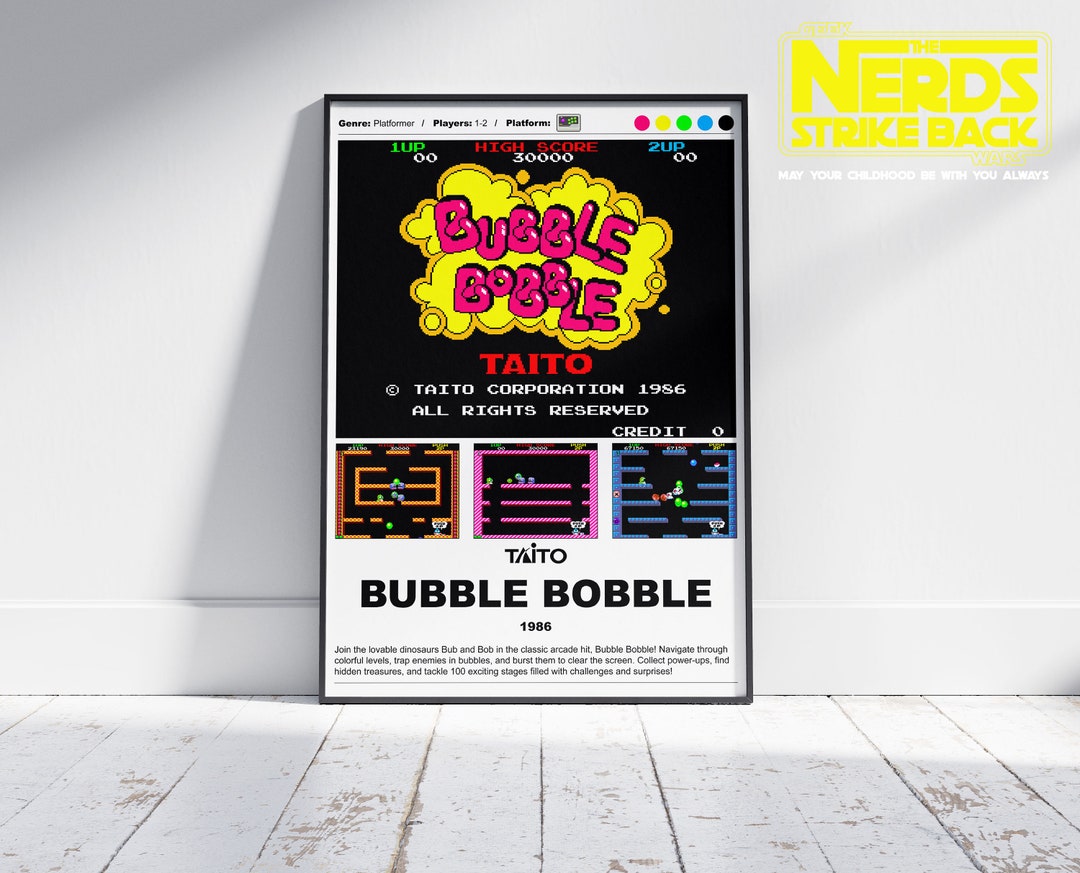 Bubble Bobble 1986 Arcade Poster Classic Retro Game Art Print A4-A3-A2 ...