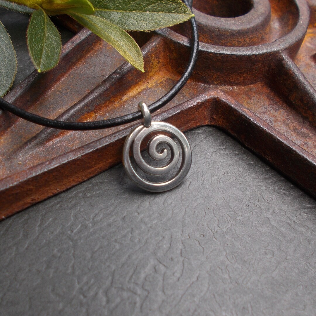 Silver Spiral Pendant on Custom Leather Cord, Spiritual Swirl Charm ...