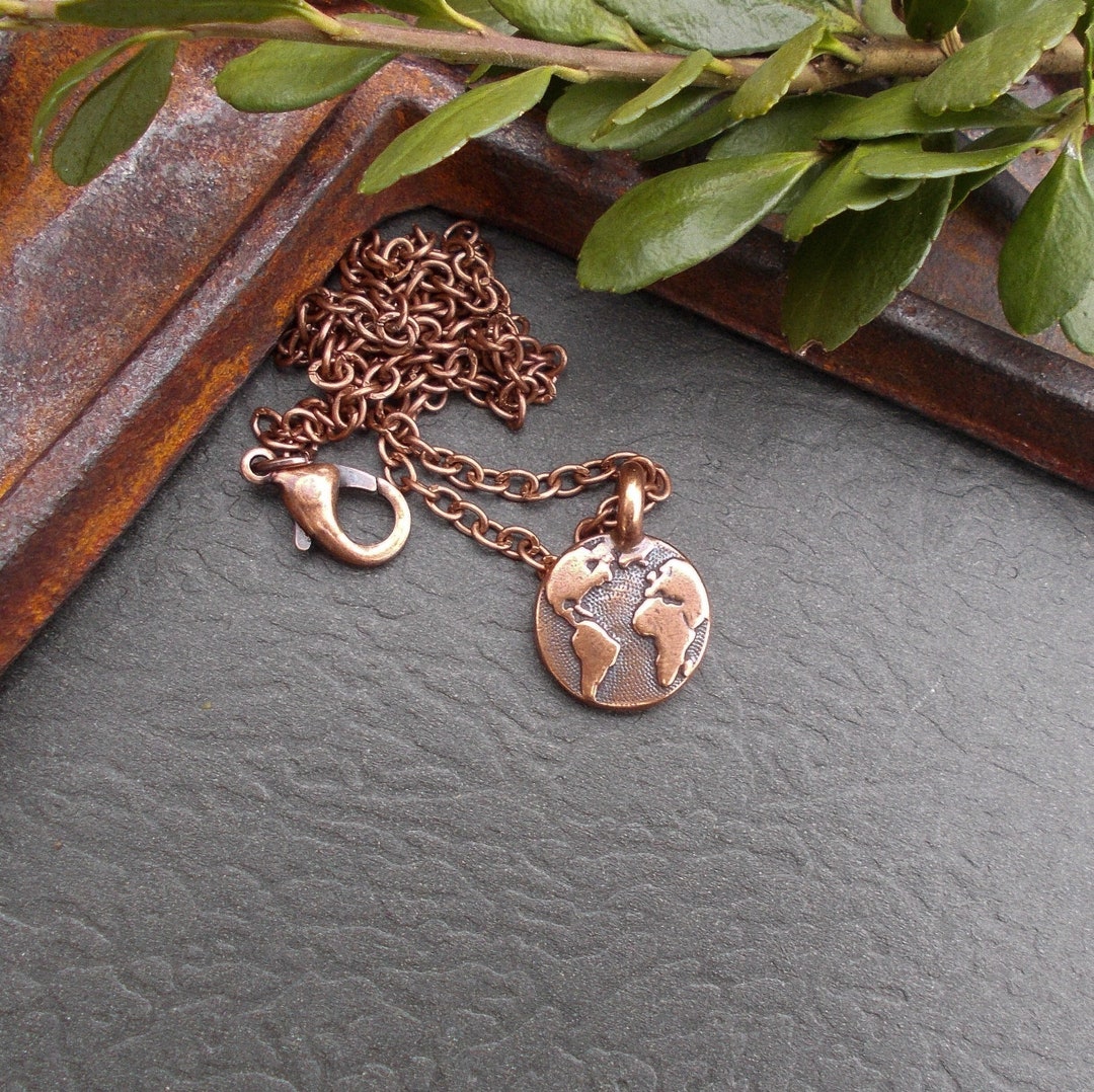 Dainty Copper Planet Necklace, Pendant on Custom Chain, Minimalist ...