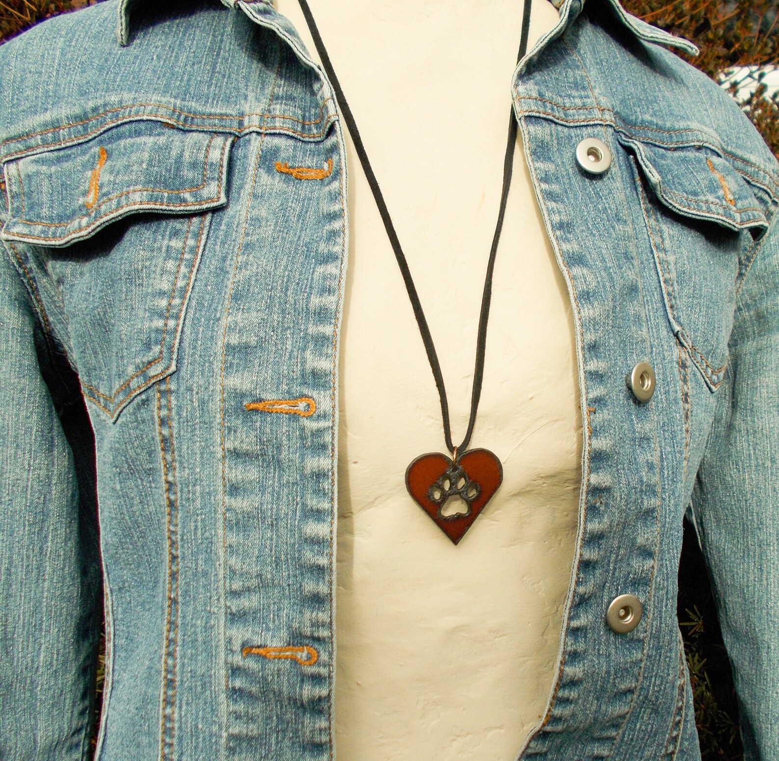 Dog Lover Necklace Large Copper Paw Print Heart Pendant on | Etsy