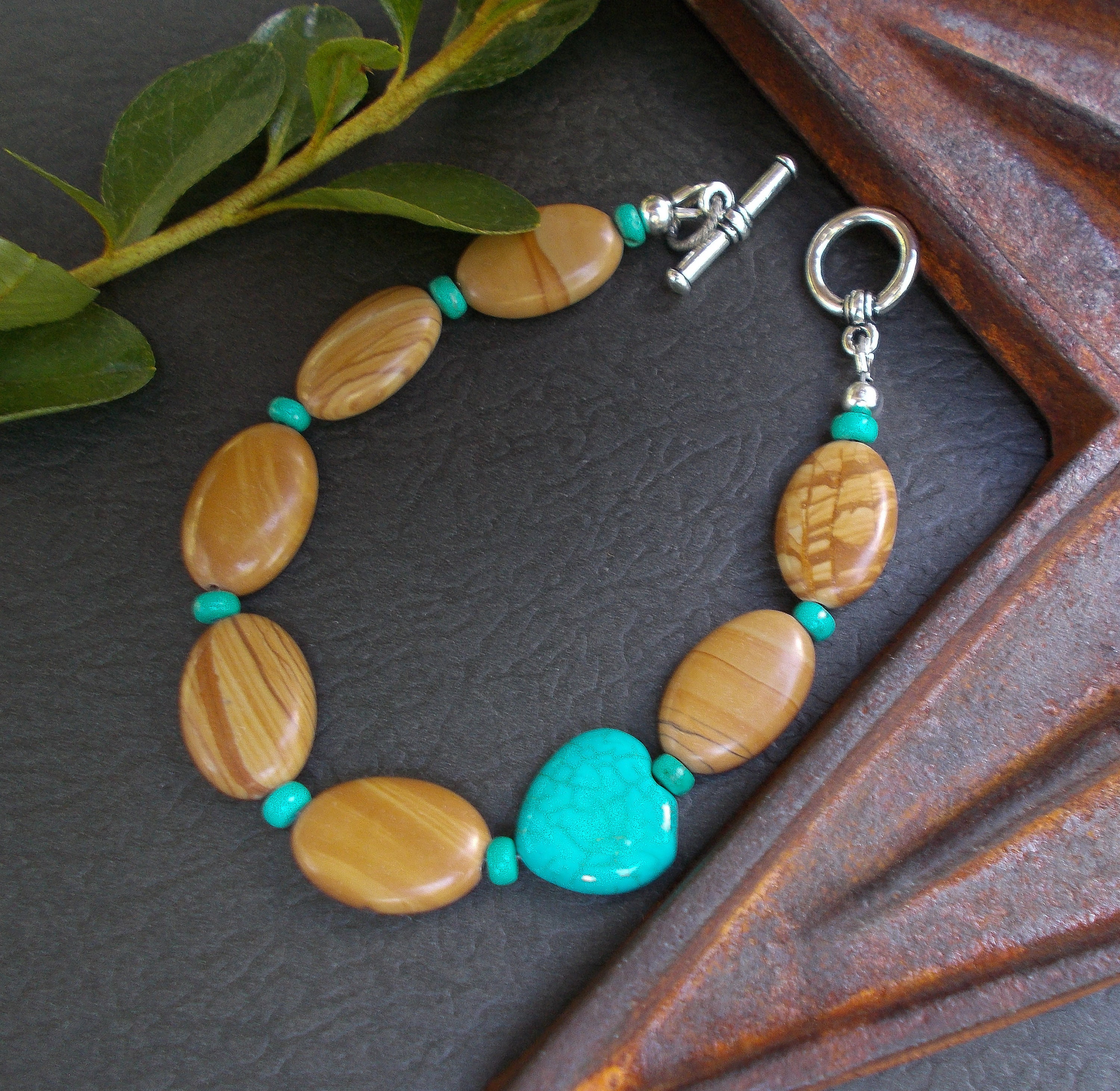 Turquoise & Tigerskin Jasper Stone Bracelet - Etsy