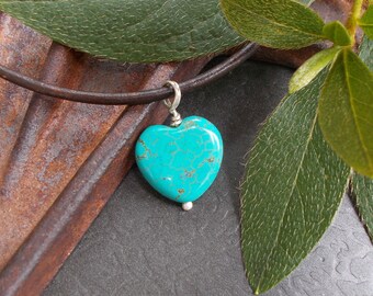 Turquoise Stone Heart Necklace - Etsy