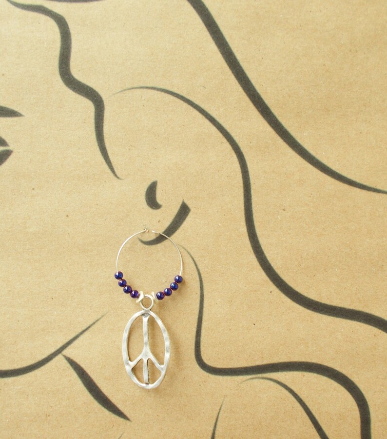 Large Peace Sign Earrings Boho Silver Turquoise or White - Etsy