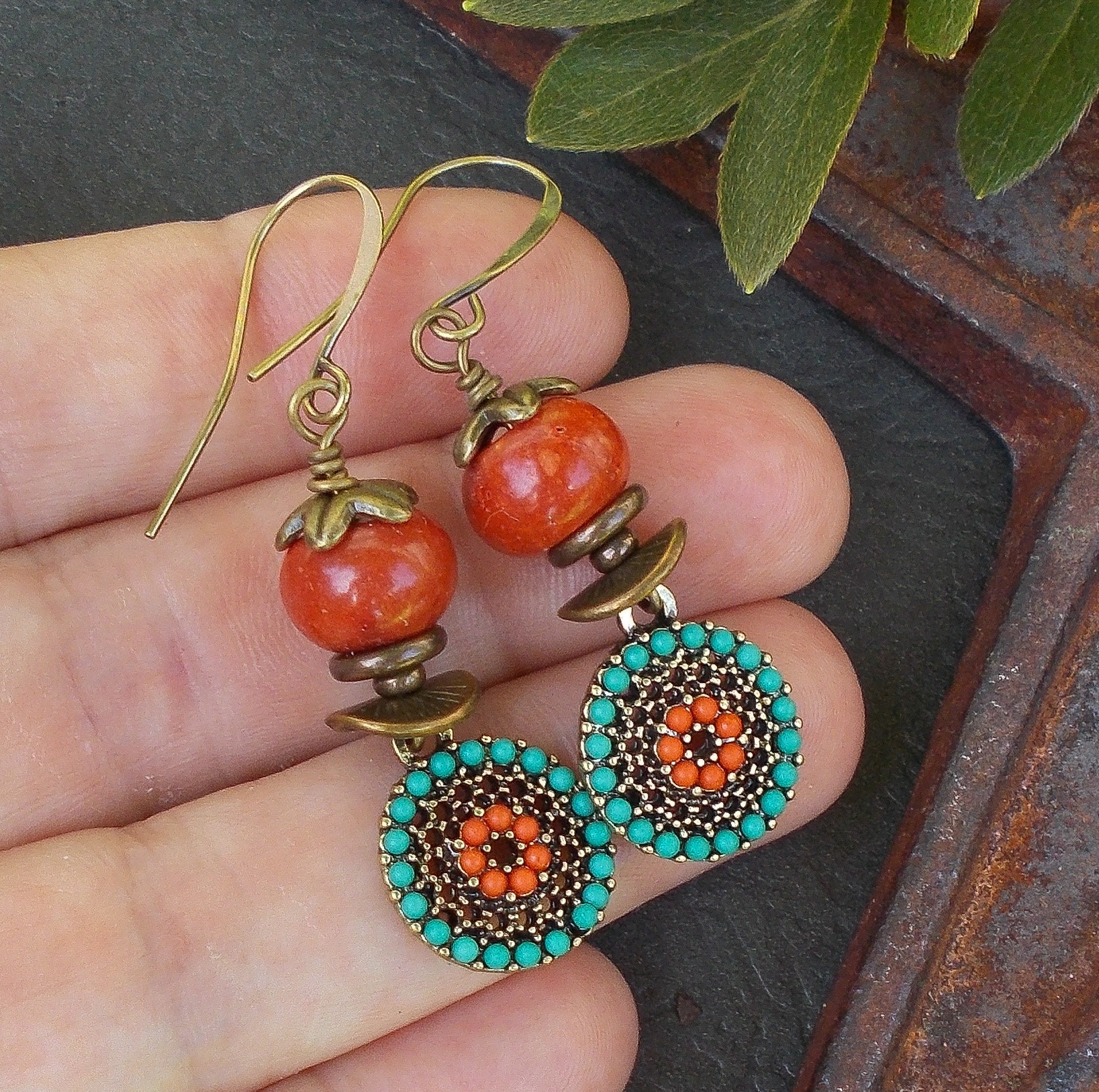 Unique Artisan Earrings Colorful Turquoise Beaded Charms With | Etsy