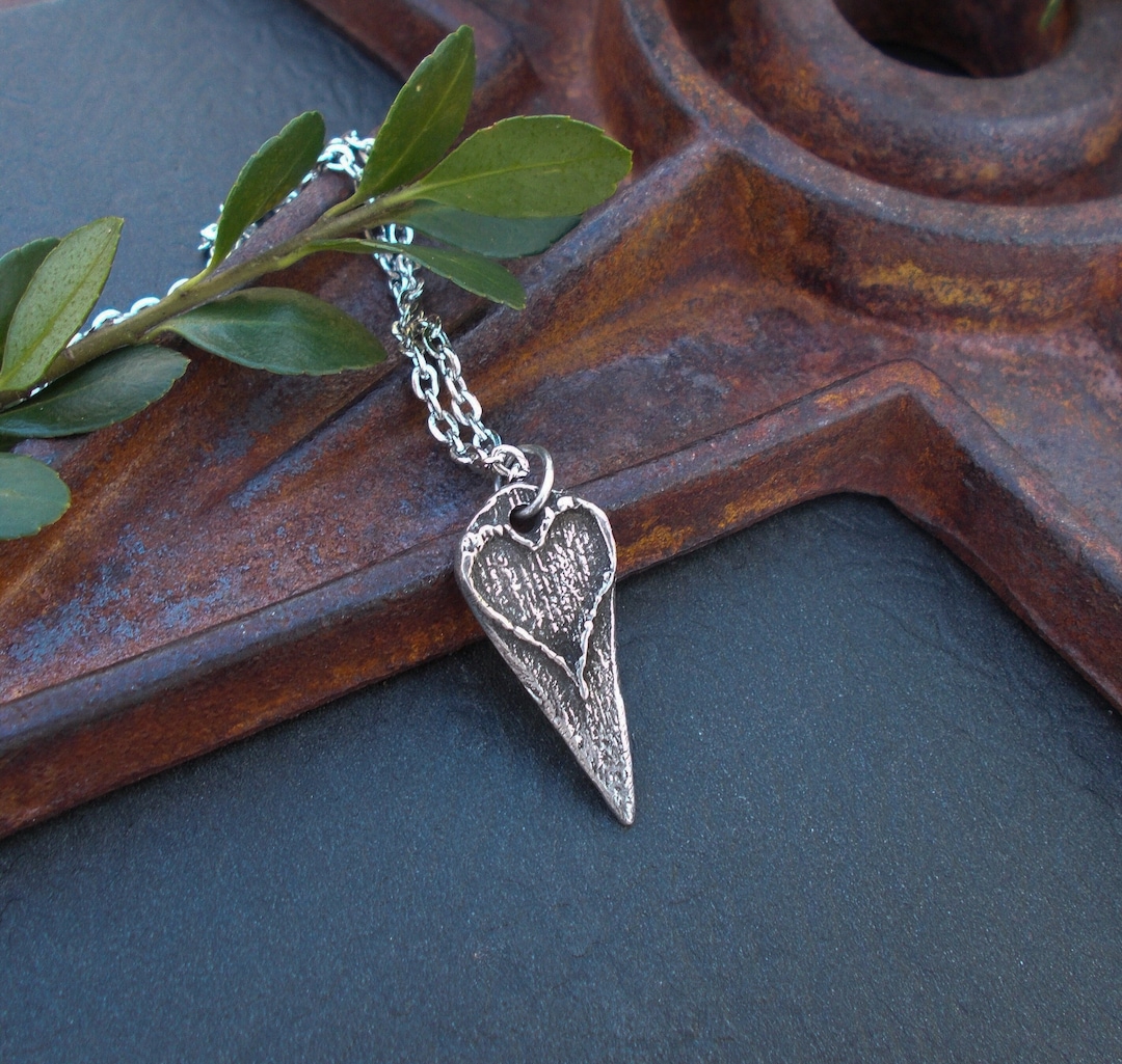 Heart Pendant Necklace, Rustic Artisan Handcast Silver Pewter Charm on ...