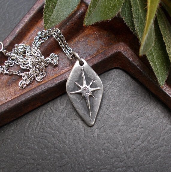North Star Pendant Necklace Rustic Artisan Handcast Silver Pewter Polaris Charm on Chain Celestial Layering Jewelry Unisex Traveler Gifts Etsy