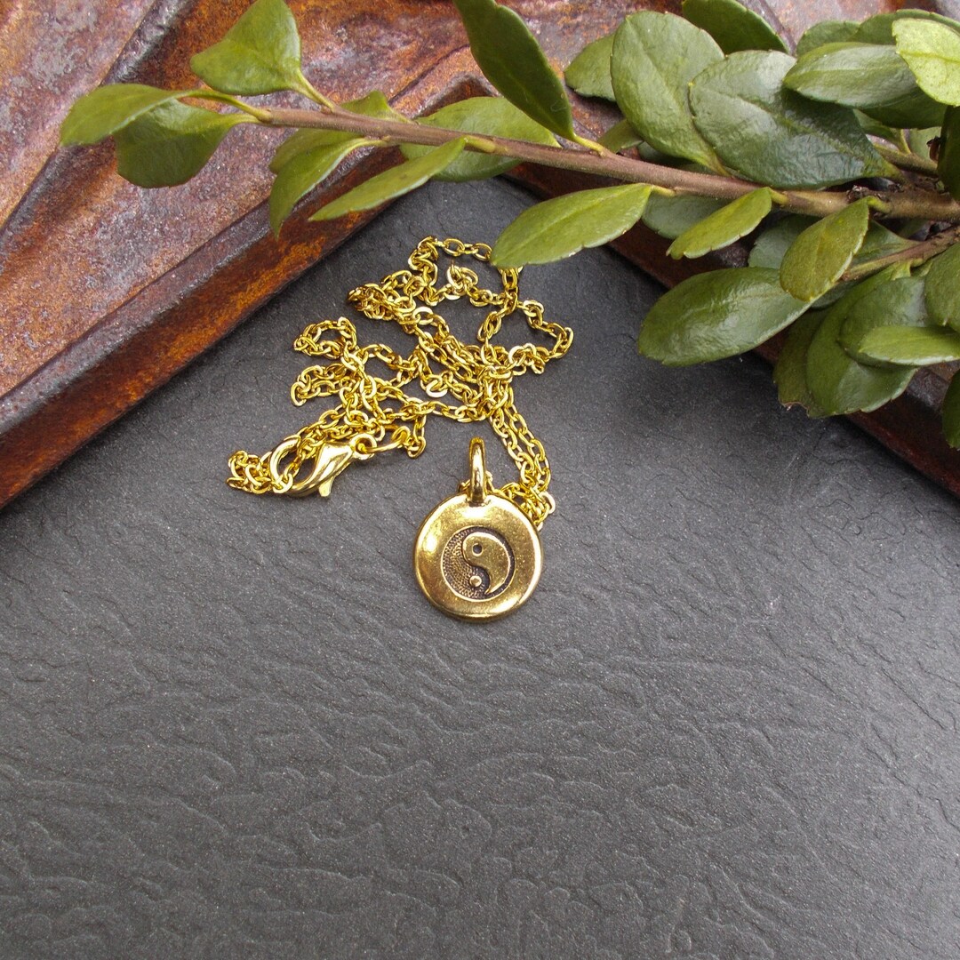 Dainty Yin Yang Necklace, Gold Plated Pendant on Chain, Minimalist ...