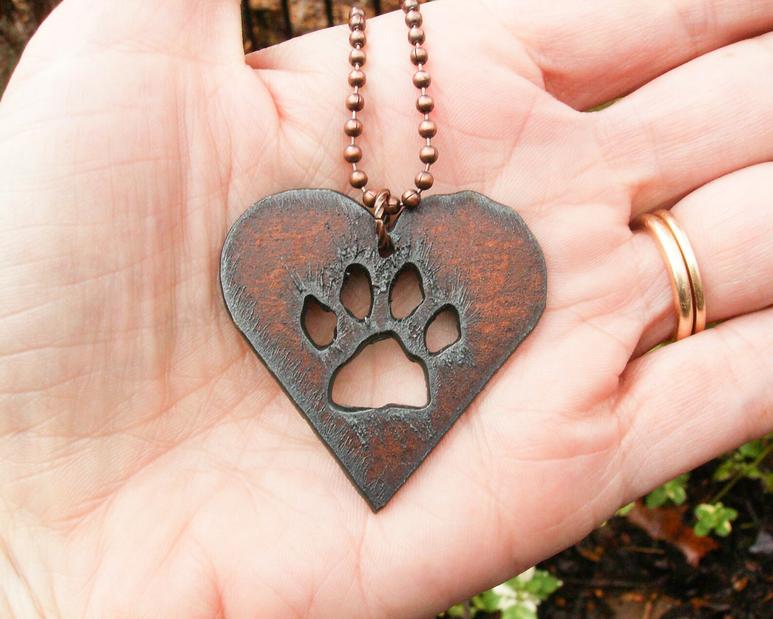 Dog Lover Necklace Large Copper Paw Print Heart Pendant on - Etsy