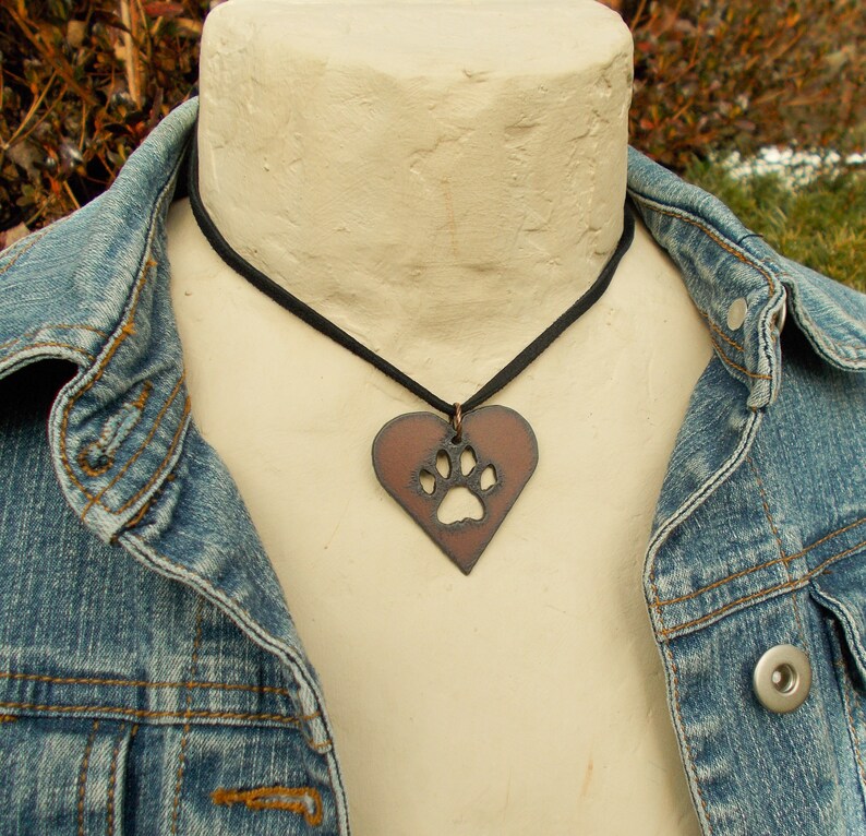 Dog Lover Necklace Large Copper Paw Print Heart Pendant on - Etsy