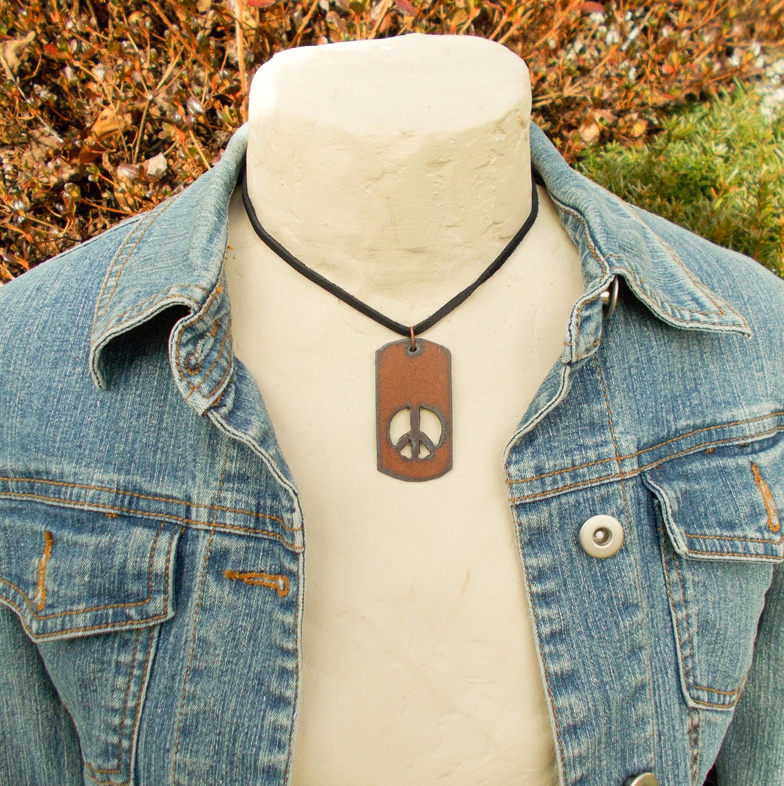 Peace Sign Pendant on Leather or Chain Large Rustic Copper | Etsy