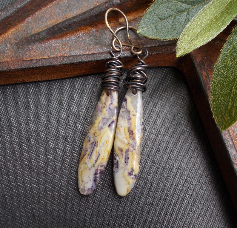 Purple Stone Slab Earrings Natural Earthy Petrified Fluorite - Etsy
